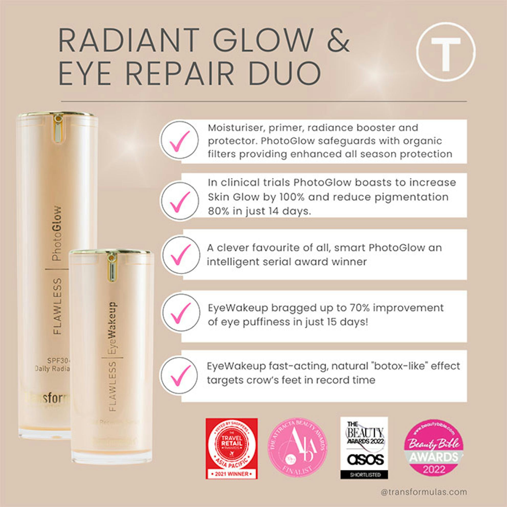 Transformulas FlawLess WakeUp & Glow Radiant Glow + Eye Repair 15-Day ...
